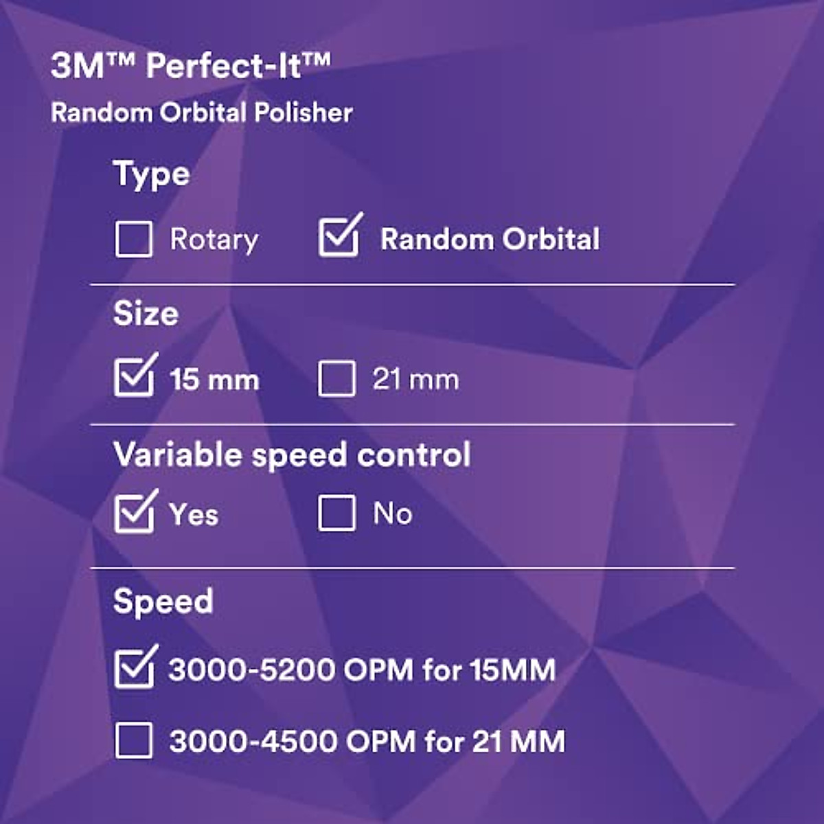 3M Perfect-It Random Orbital Polisher, 34100, 15mm, 120V/60Hz, Variable Speed Control for Automotive Refinishing, Refining, Polishing
