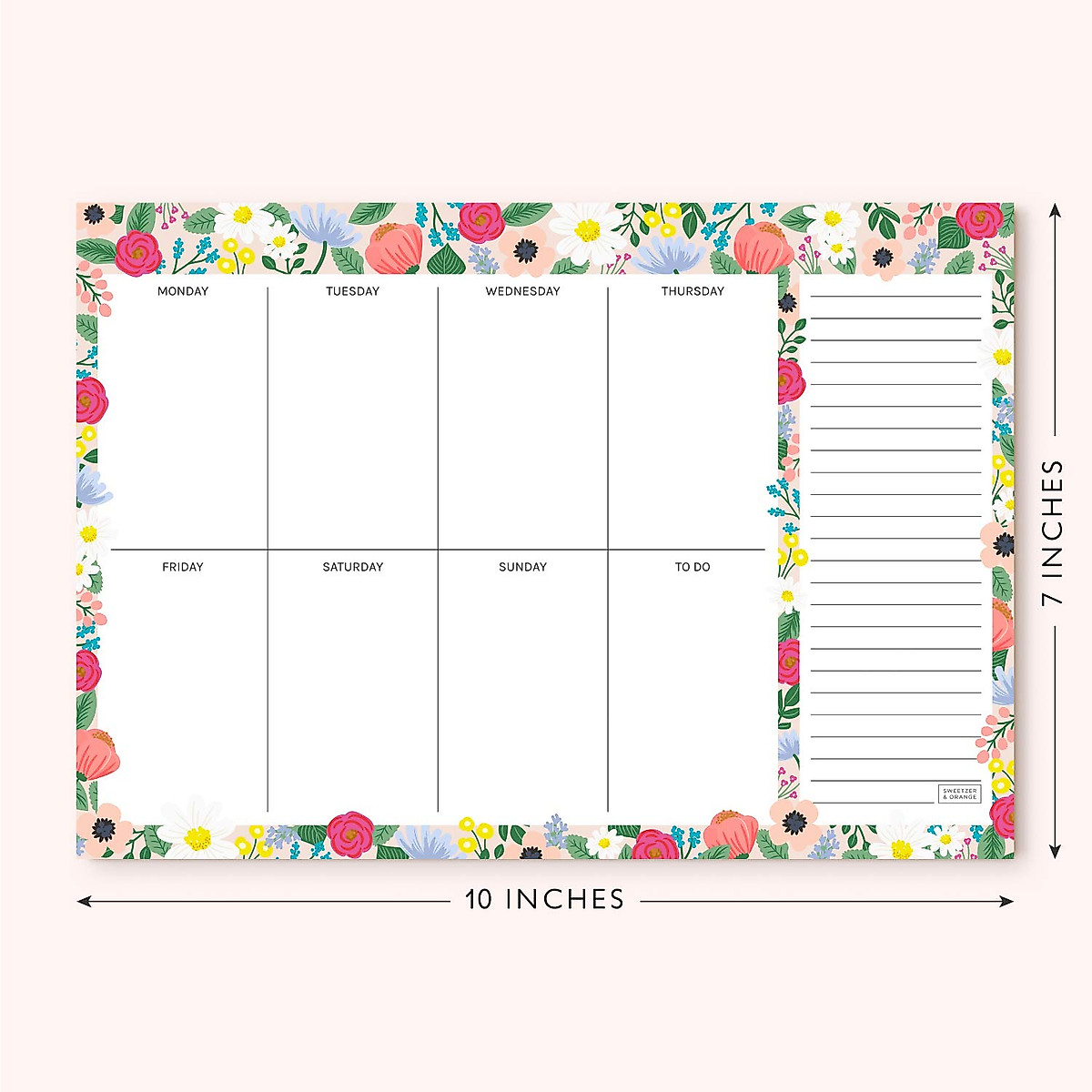 Sweetzer & Orange Floral Weekly Planner Notepad with Daily Planner Agenda Squares. 7x10" Day Planner 2024 - Student Planner, Work Planner and Checklist Pad