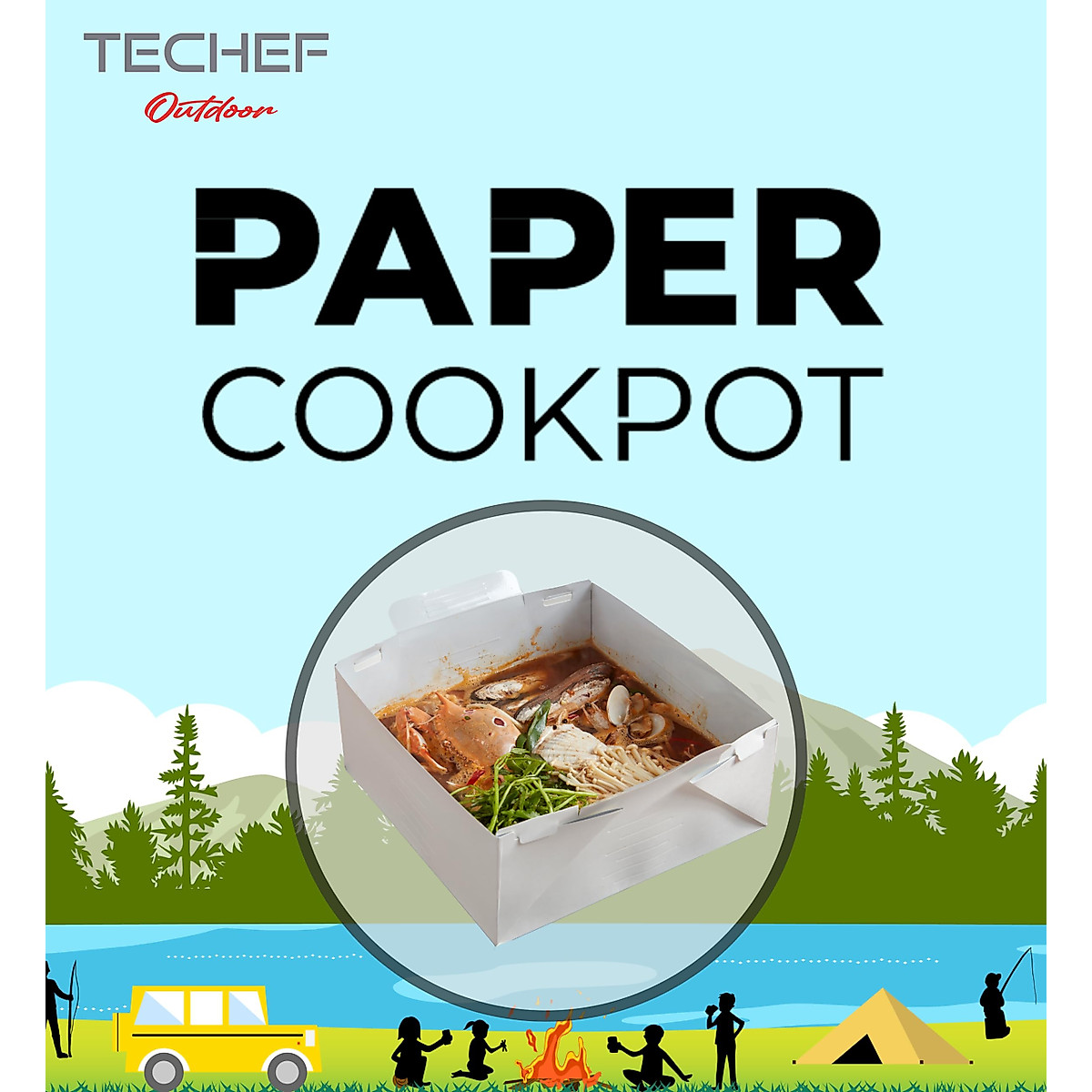 TECHEF - Foldable Paper Cookpot: The Revolutionary Disposable and Flame-Resistant Cooking Pot for Camping and Home Use, Compatible with Direct Flame and Induction Stovetops (5 sets) (3.16 qt)