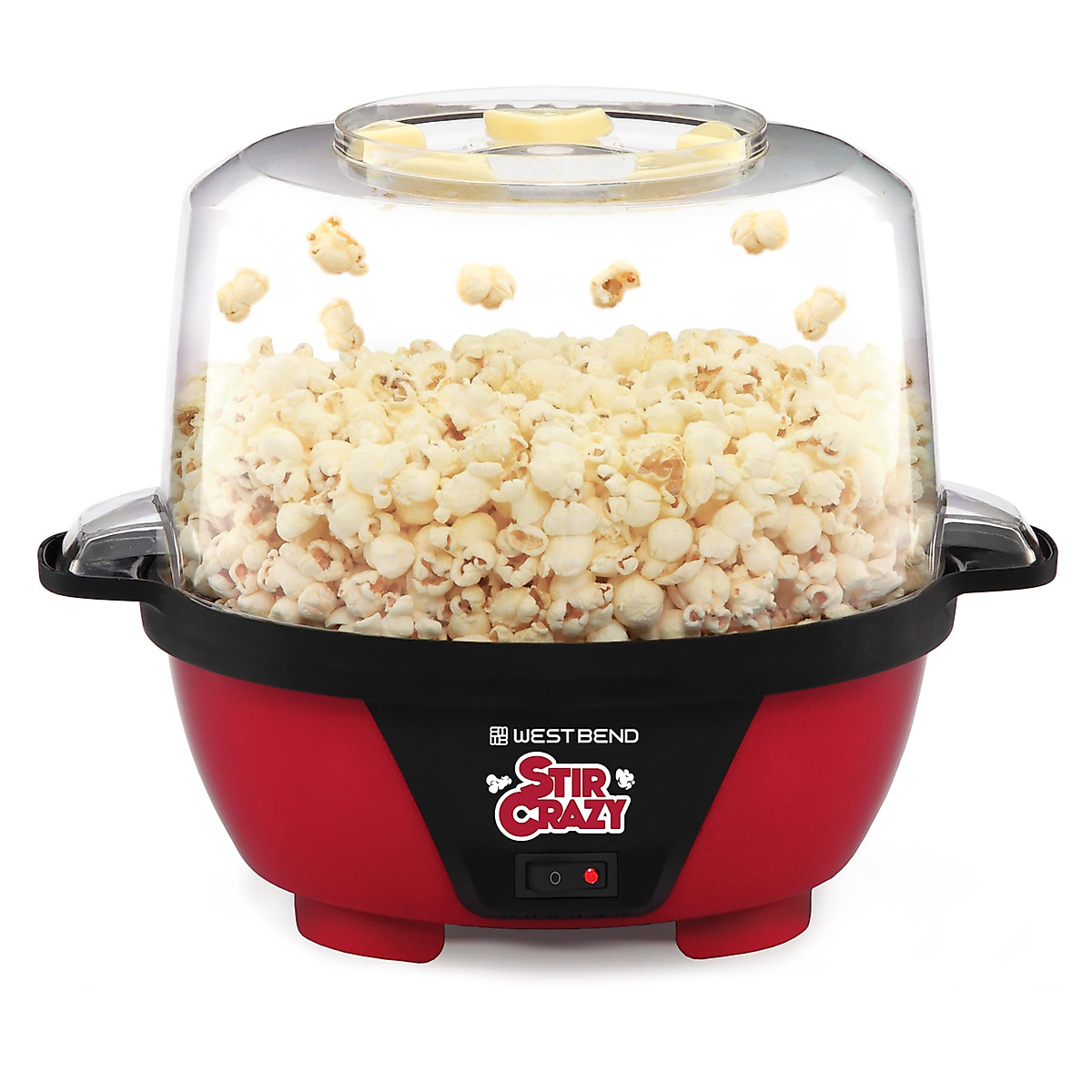 West Bend Stir Crazy Popcorn Machine Electric Hot Oil Popper Includes Large Lid for Serving Bowl and Convenient Nesting Storage, 6-Quart, Red