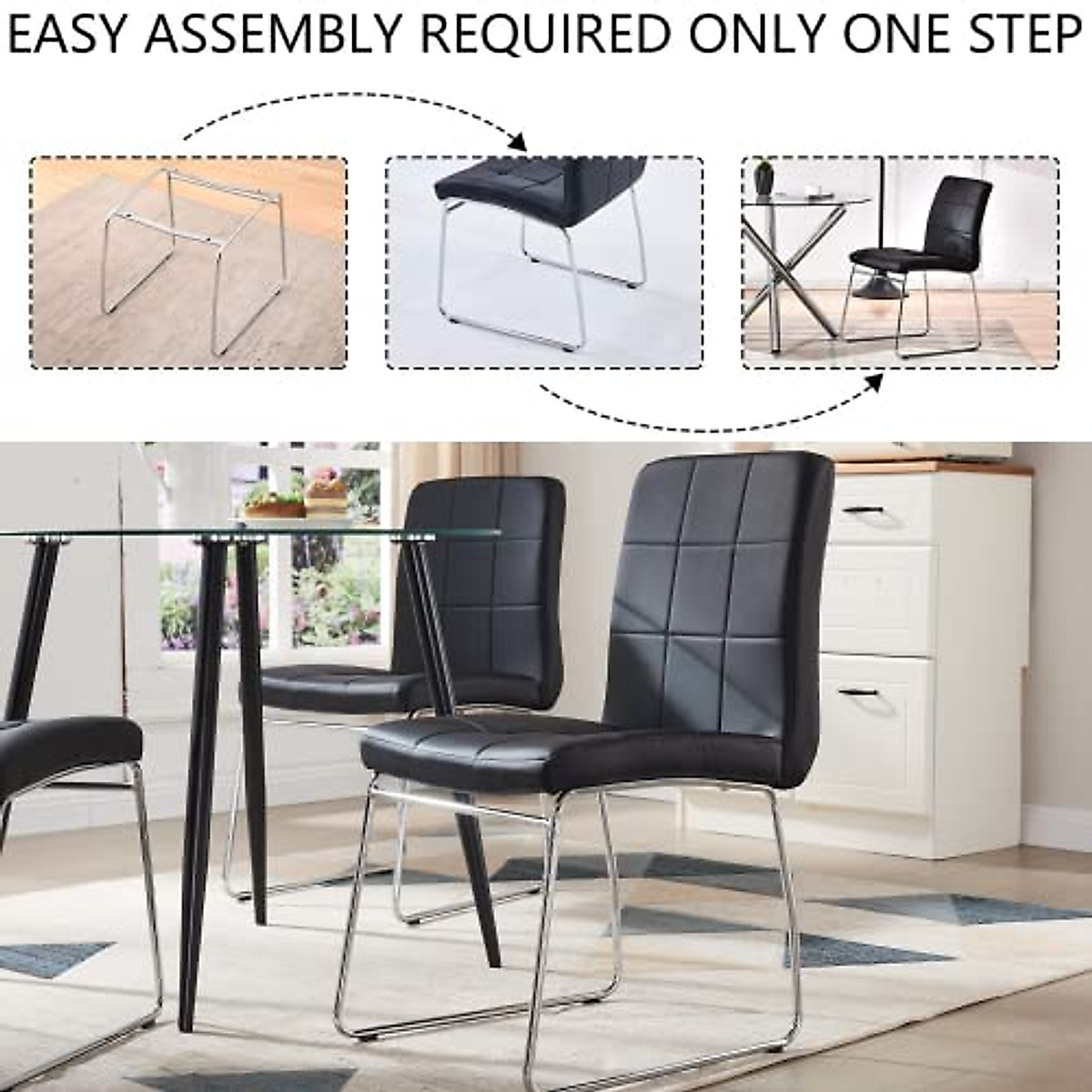 Dining Chairs Set of 2 Modern Kitchen Chair Faux Leather Indoor Chair for Living Room,Restaurant,Meeting Room,Bedroom (Black-C, 2 Chairs)