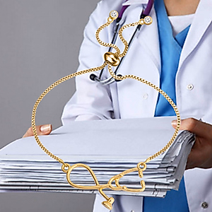 MYOSPARK Stethoscope Adjustable Chain Bracelet Medical Jewelry Gift For Doctor Nurse Medical Student (stethoscope bracelet gold)