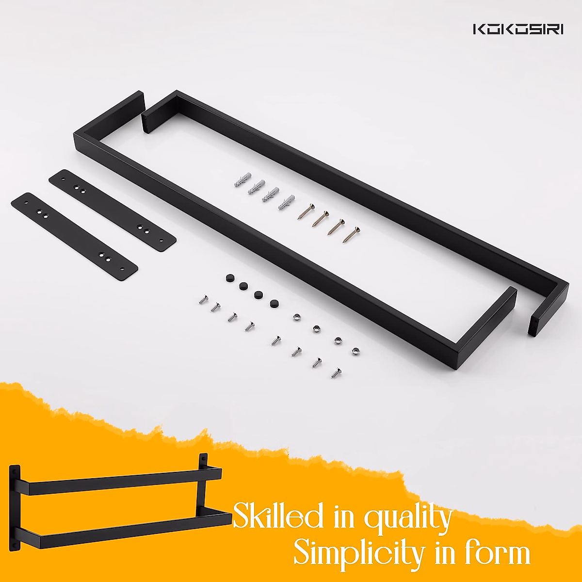 KOKOSIRI Towel Bars Black Bath Towel Holders 24-Inch Bathroom 2-Tiers Ladder Towel Rails Wall Mounted Towels Shelves Rack Stainless Steel, B5008BK-L24