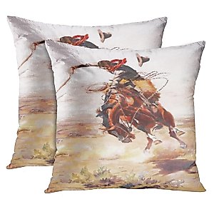 Emvency Set of 2 Throw Pillow Cover Vintage Wild West Cowboy Bucking Horse Western Decorative Pillow Case Home Decor Square 18x18 Inch Cushion Pillowcase