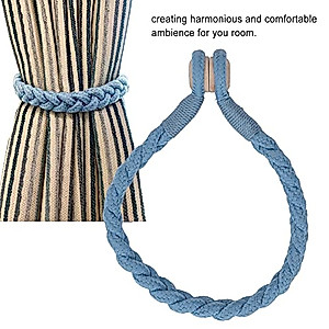 Magnetic Curtain Tiebacks, Boho Curtain Tie Backs Decorative Tie Backs with Durable Wooden Buckle Curtain Holdbacks Holder for Window Draperies(Blue)