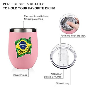 Brazil Flag Insulated Tumbler with Lid Stainless Steel Coffee Mug Cute Wine Tea Water Cup Pink-style