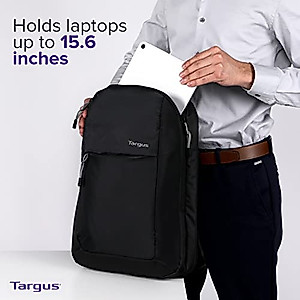Targus Intellect Essentials Backpack for Lightweight Water-Resistant Slim Travel with Padded Back Support, Quick Access Stash Pouch, Protective Sleeve for 15.6-Inch Laptop Backpack, Black (TSB966GL)