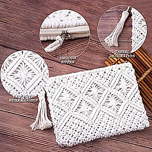DIGOGO Women's Straw Clutch Purse Summer Beach Handbag Cotton Crochet Bohemian Purse White