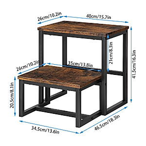 LIANTRAL Step Stools for Adults Kids, 3 in1 Heavy Duty Sturdy Two Step Stool, Supports Up to 500lb, Wooden Board Metal Frame, Foot Stool for High Bed Kitchen Bathroom - Rustic Brown
