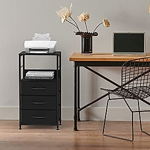 Black Nightstand with Drawer Set of 2, Tall End Table Bedroom Night Stand Side Table with 3 Fabric Drawers Modern Bedside Table with Storage Shelf for Office, Study