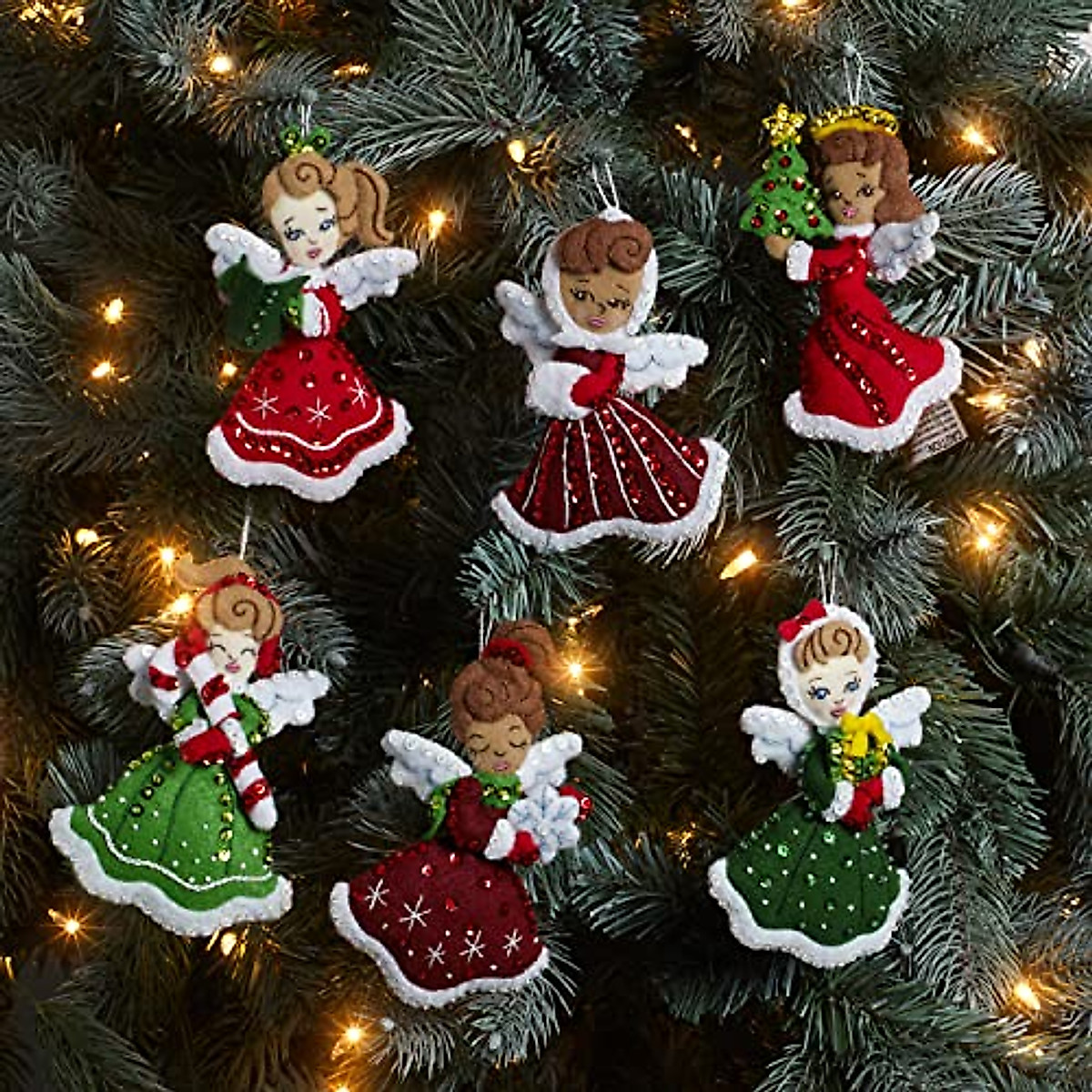 Bucilla Felt Applique 6 Piece Ornament Making Kit, Christmas Angels, Perfect for DIY Arts and Crafts, 89493E