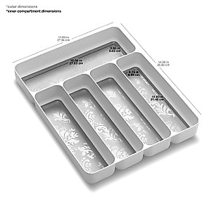 madesmart Soft 5 Compartment Silverware Tray, Damask-White Organizer, Small