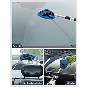 AstroAI Windshield Cleaner, Microfiber Car Windshield Cleaning Tool with 4 Reusable and Washable Microfiber Pads and Extendable Handle Auto Inside Glass Wiper Kit, Blue