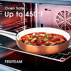 FRUITEAM 13-Piece Cookware Set Non-stick Ceramic Coating Cooking Set, Induction Pots Pans Set with Lids, Heavy Duty Stainless Steel Handles, Induction, Oven, Gas, Stovetops Compatible for Family Meals