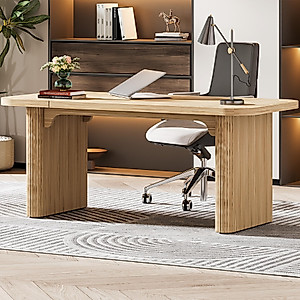 Tribesigns 62-Inch Executive Desk, Large Computer Office Desk, Modern Office Desks & Workstations with Double Pedestal, Writing Table Work Desk for Home Office (Easy to Assemble) (Natural)