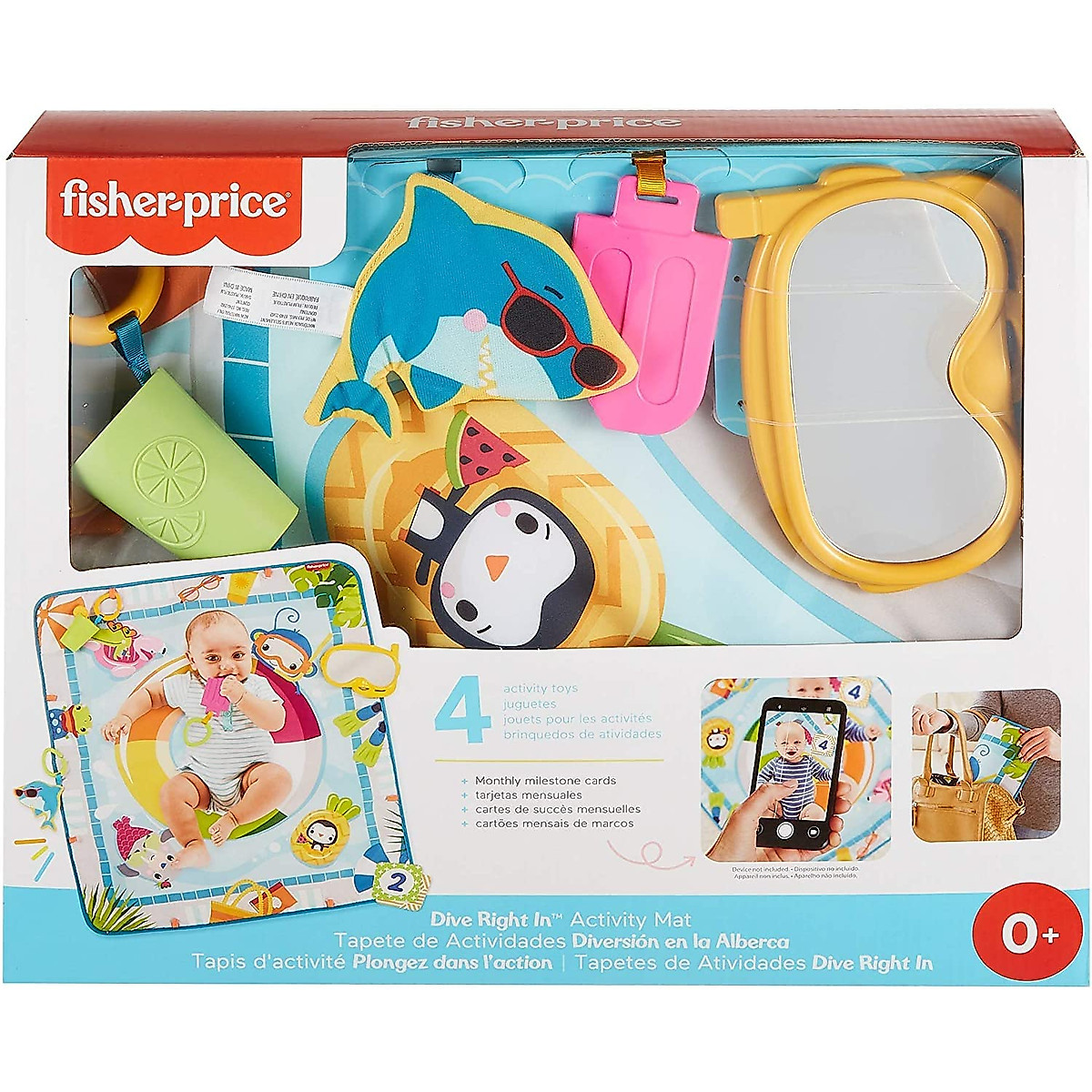 Fisher-Price Dive Right in Activity Mat, Pool-Themed playmat with 4 Toys for Newborn Baby