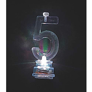 Unique Number 5 Flashing Candle Holder & Candles, 3", Multicolor