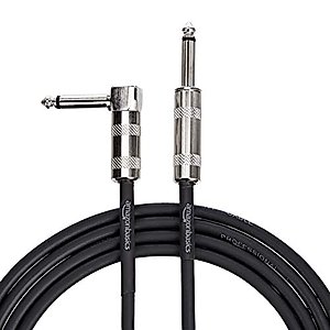 Amazon Basics 1/4 Inch Right-Angle Instrument Auxiliary Cable, 20 Foot, Black