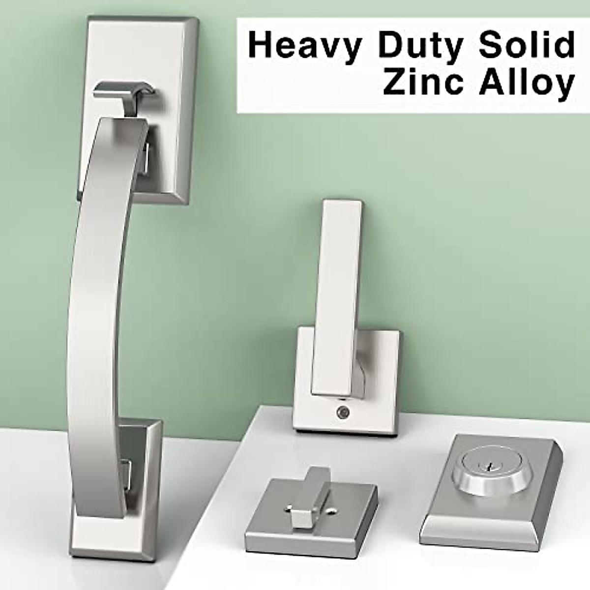 Floresita Front Door Lock Set, Sliver Front Door Handle and Deadbolt Set Adjustable, Satin Nickel Door Handle Heavy and Substantial Exterior Door Handle, Front Entry Door Handle Reversible