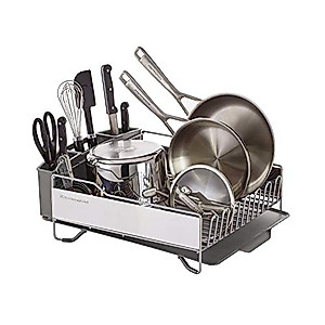 KitchenAid Full Size Dish Rack, Light Grey & OXO Good Grips SimplyTear Paper Towel Holder - Stainless Steel