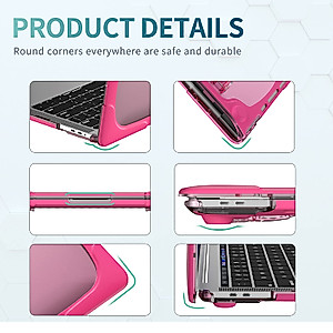 CISSOOK Heavy Duty Shockproof Case with Kickstand for MacBook Air 13 inch 2021-2018 Release Model A2337 M1 A2179 A1932 with Touch ID, Dual Layer Hard Shell, Rose Red