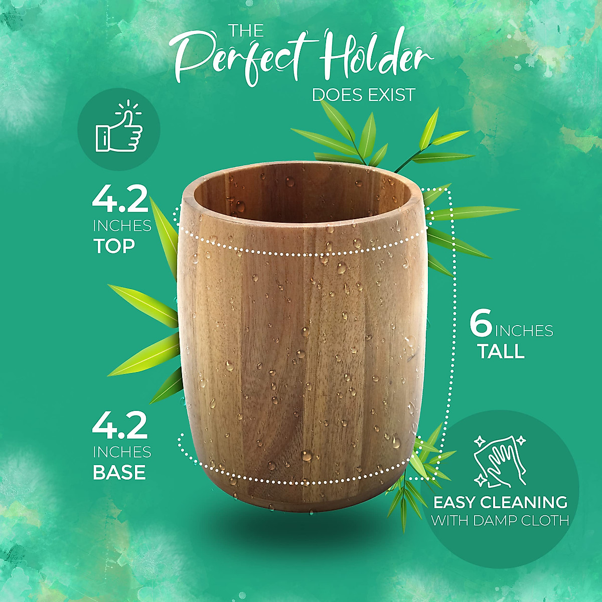 The Pretty Turtle Bamboo Kitchen Counter Utensil Crock Holder Caddy 6" x 4 1/2" (Oval Acacia)