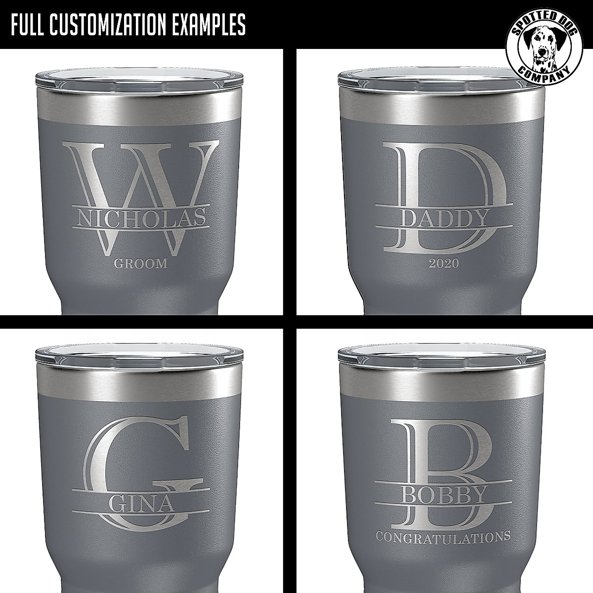 Personalized 30oz (17 Colors) Powder Coated Insulated Stainless Steel Tumbler with Lid, Custom Etched, Customized Engraved Gift Idea for Women Men Her Him, Halpert Monogram Initial Name (Gray)