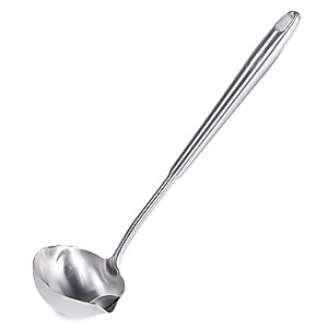 Newness Fat Separator, Durable 304 Stainless Steel Gravy Separator Skimmer with Vacuum Ergonomic Round Handle, Kitchen Cooking Fat Remover Strainer Spoon for Soups, Sauces, Stews and More, 13.5 Inches