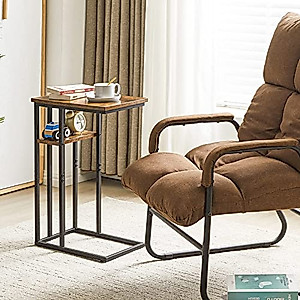 IBUYKE C Shaped End Table, Side Table for Sofa and Bed, Beside Desk for Living Room, Rustic Brown UTMJ406H