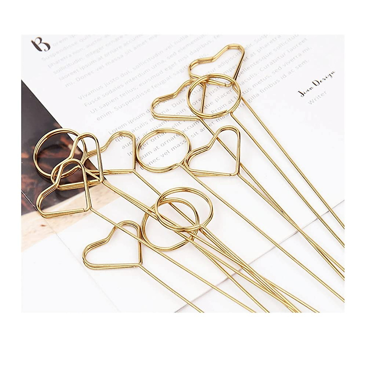 Bairdish 30 Pcs Gold Metal Floral Place Card Holder, 13.4 Inch Hearts Clip Flower Card Holder, Gift Card Tree Bouquet Stands for Diy Cake Vase Photos Wedding Party Birthday Table Number Holders