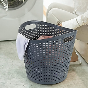 Xowine 6-Pack Large Plastic Storage Basket, 30 L Laundry Hamper, Gray