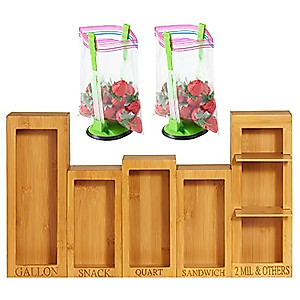 Ziplock Bag Organizer (5 Pack) with 2 Baggy Rack Stands, Baggie Organizer Dispenser for Drawer, Plastic Bag Organizer, Perfect for Variety Size Ziplock Bags, Compatible with Most Brands