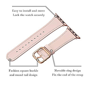 MNBVCXZ Compatible with Apple Watch Band 38mm 40mm 41mm 42mm 44mm 45mm 49mm Women Men Girls Boys Genuine Leather Replacement Strap for iWatch Series 8 7 6 5 4 3 2 1 iWatch Ultra SE (Pink Sand/Rose gold)