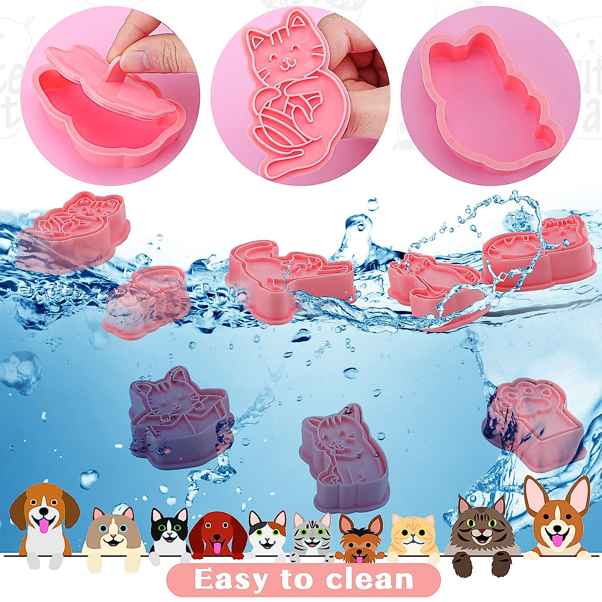 8 Pcs Cat Cookie Cutters with Plunger Stamps Set 3D Cat Paw Shape Biscuit Cutter Funny Cartoon Cookie Stamps Stamped Embossed Cat Cookie Cutters for Treats DIY Cookie Cake Baking Supplies