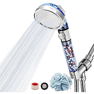 Shower Head,REHAVE Jetting Filter Shower Sprayer,High Pressure 3 Mode,Handheld Spray Showerheads for Dry Skin Hair,Handheld Filter Supercharged Large Rainfall,Purifying Filtration Mineral Stone Beads