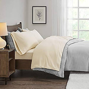 True North by Sleep Philosophy Micro Fleece Bed Sheet Set, Warm, Sheets with 14" Deep Pocket, for Cold Season Cozy Sheet-Set, Matching Pillow Case, Queen, Ivory, 4 Piece
