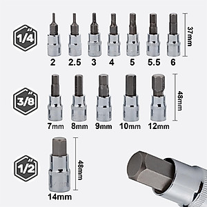Hex Bit Socket Set Premium S2 Alloy Steel | 13-Piece Metric 2mm - 14mm Allen Socket Kit