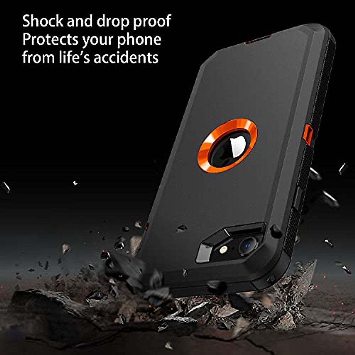 RegSun for iPhone SE 2020 Case,Built-in Screen Protector,Shockproof 3-Layer Full Body Protection Rugged Heavy Duty High Impact Hard Cover Case for iPhone SE 2nd Gen 4.7-inch,Black/Orange