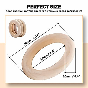 WUUDAR 20Pcs Wooden Rings for Crafts, 55mm - Smooth Unfinished Macrame Rings – Durable & Lightweight Wood Rings for Jewelry, DIY Making, Crafts & Home Decor