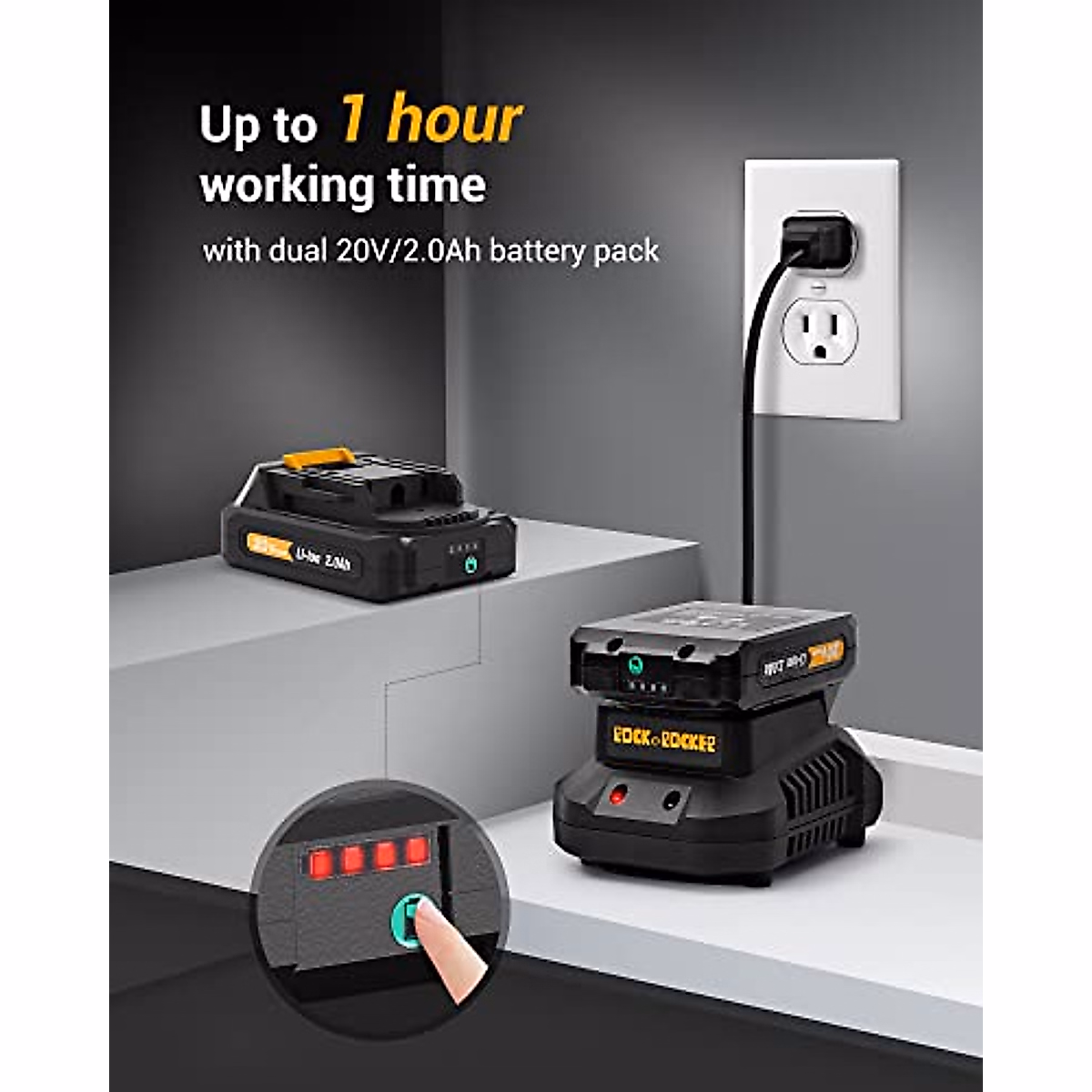 Cordless Leaf Blower with 2 X 20V Battery and Charger, Rock&Rocker Electric Leaf Blower 120MPH/170CFM 6 Adjustable Speeds and 2 Adjustable Tubes for Lawn Care/Yard/Jobsite/Patio