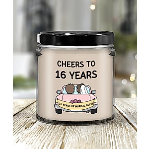 generic IKPR 16th Wedding Gift Anniversary for Wife Husband him Couples 16 Years Candle Gifts Cheers to 16 Years of Marital Bliss, White