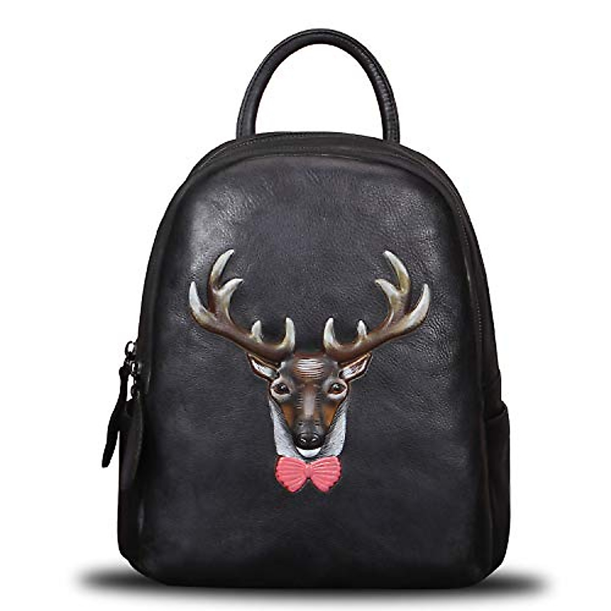 Backpack Purse for Women Genuine Leather Vintage Fashion Bookbag Handmade Casual Satchel (Black)