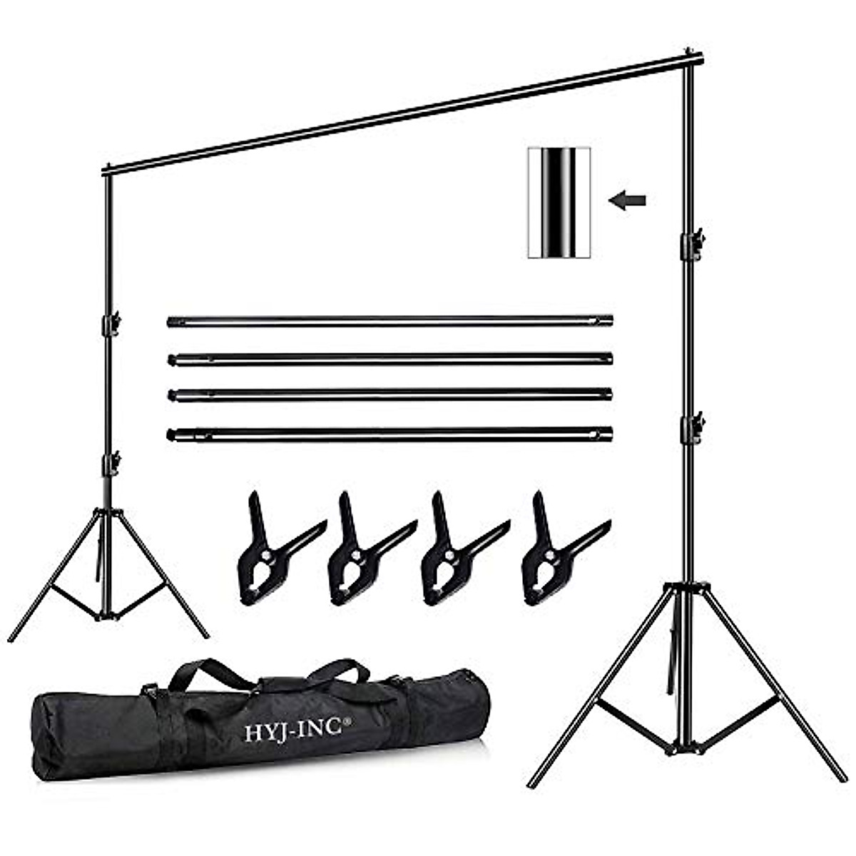 HYJ-INC 12ft x 10ft Photo Video Studio Heavy Duty Adjustable Photography Muslin Backdrop Stand Background Support System Kit with Carry Bag 4 Spring Clamps