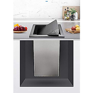 Square Trash and Waste Chute Lid Built-in Countertop- 304 Stainless Steel Balance Flap Cover, Brushed Surface Trash Grommet Swing Trash Can Lid (Silver)
