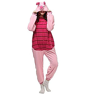 TSMY Christmas Masquerade Piglet Costume Halloween Unisex Adult Onesie Pig Pajama Pink Small