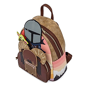 Loungefly Star Wars The Mandalorian Bantha Ride Mando and Baby Yoda Womens Double Strap Shoulder Bag Purse