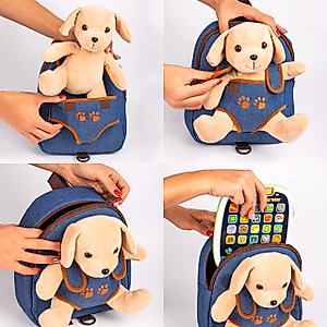 Cute Dog Toy Toddler Backpack with Leash – Kids Stuffed Animal Toy Backpack for Boy Girl – Kids Backpacks for Boys and Girls 2 3 4 5 Years Old with Plush Toy (Puppy)