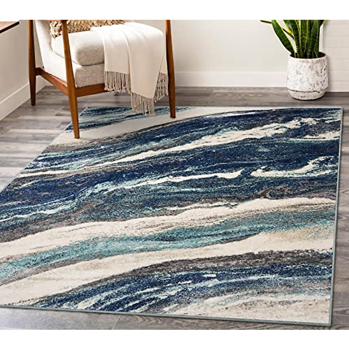 LUXE WEAVERS Lagos Collection Marble Swirl 7983 Blue 9x12 Art Deco Area Rug