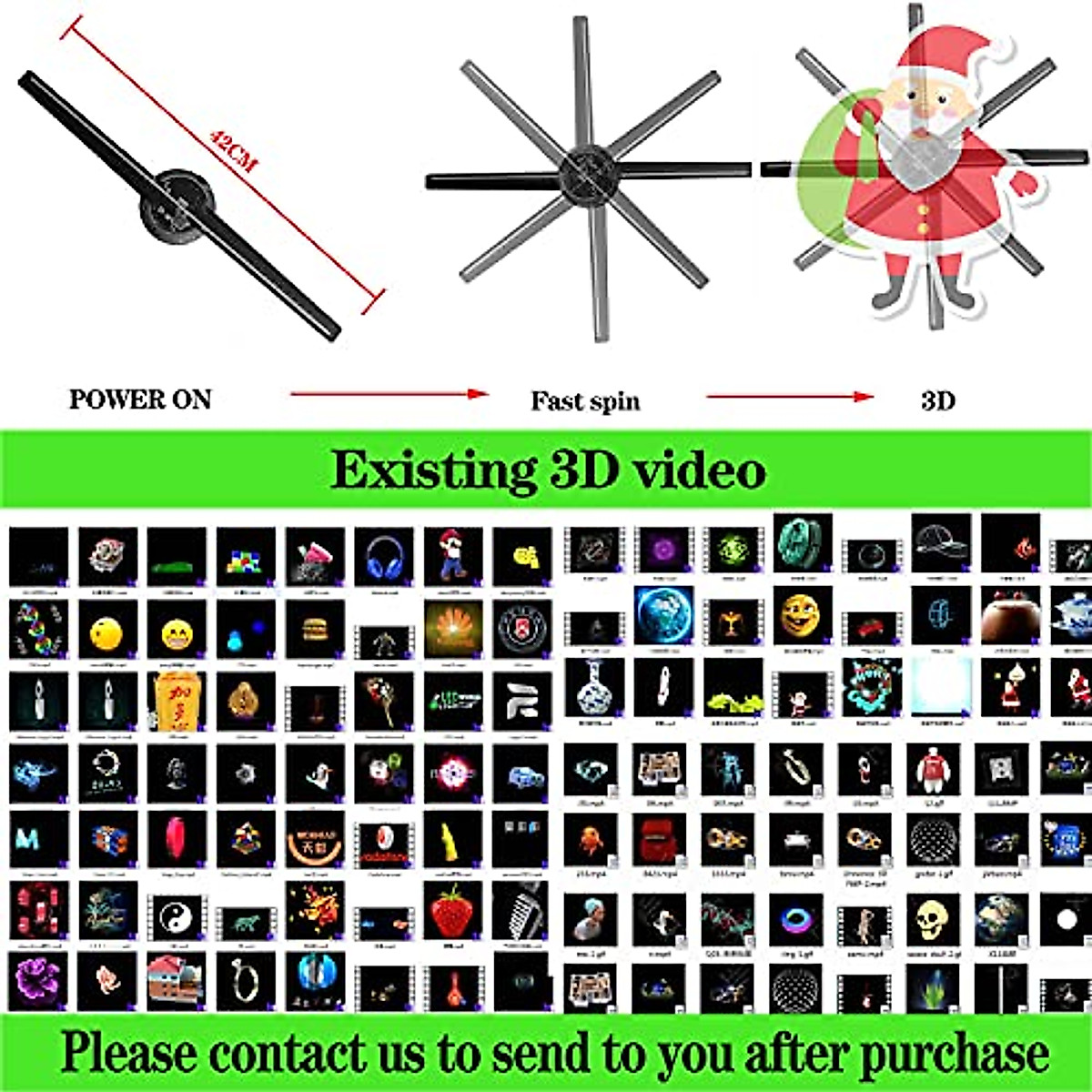 3D Hologram Fan,Hologram Fan Projector Advertising Display for Christmas, Halloween,Business,Shop,Holiday 16.5inch Holographic with 700 Video Library