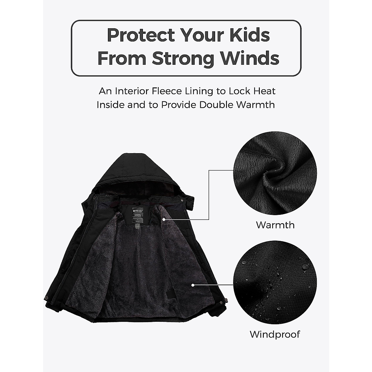 wantdo Girls' Water Resistant Ski Jacket Fleece Winter Snowbaording Coat Charcoal 10-12